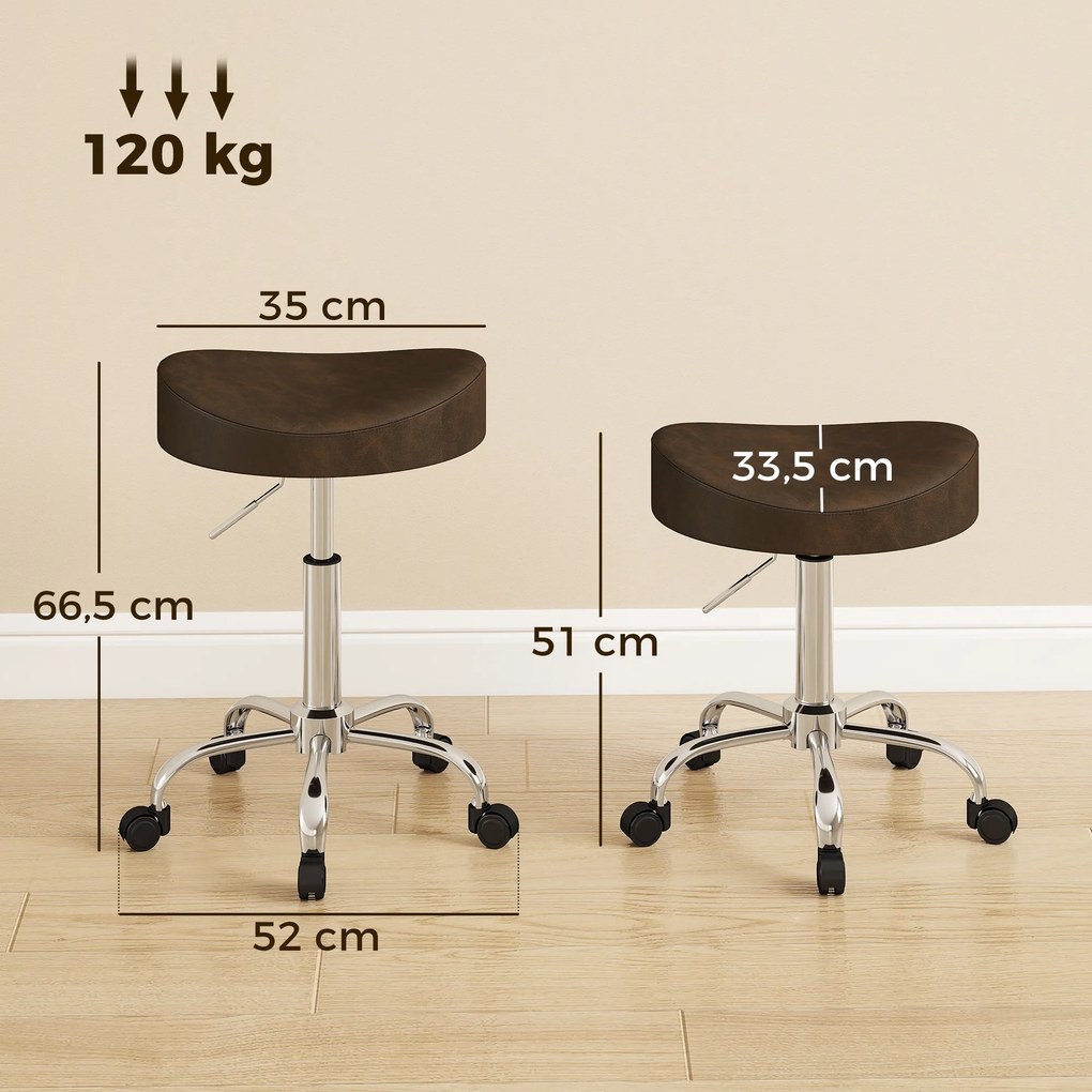 HOMCOM stolička, salonní stolička s výškově nastavitelnou výškou sedadla 51–66 cm a čalouněným sedadlem, otočným 360°, hnědá