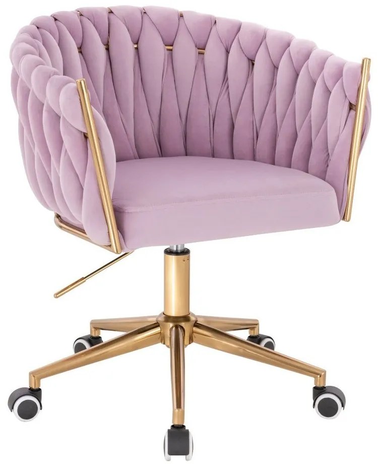 LuxuryForm DESIGN Otočná židle NORDEN VELUR na zlaté podstavě s kolečky - levandule