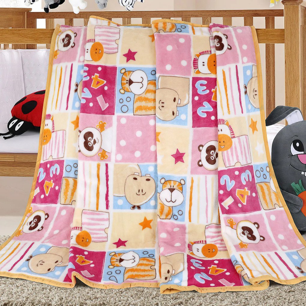 Bellatex dětská deka ELLA KORALL MICRO RŮŽOVÝ PATCHWORK, růžová, 100x155cm