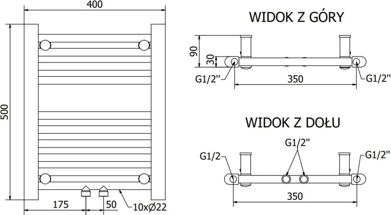 Mexen Mars koupelnový radiátor 500 x 400 mm, 178 W, černý - W110-0500-400-00-70