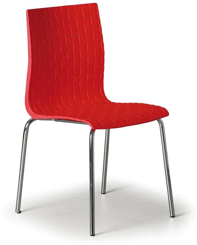 Plastová židle na kovových nohách MEZZO 3+1 ZDARMA, červená