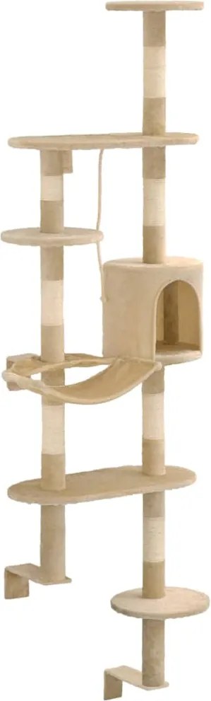 Nástěnné škrabadlo pro kočky se sisalovými sloupky 194cm béžové 170588