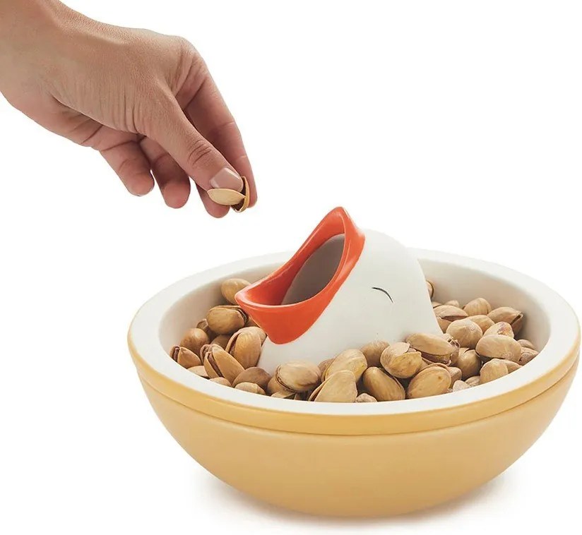 Žlutá/bílá keramická servírovací miska 250 ml Hungry Bird – Balvi
