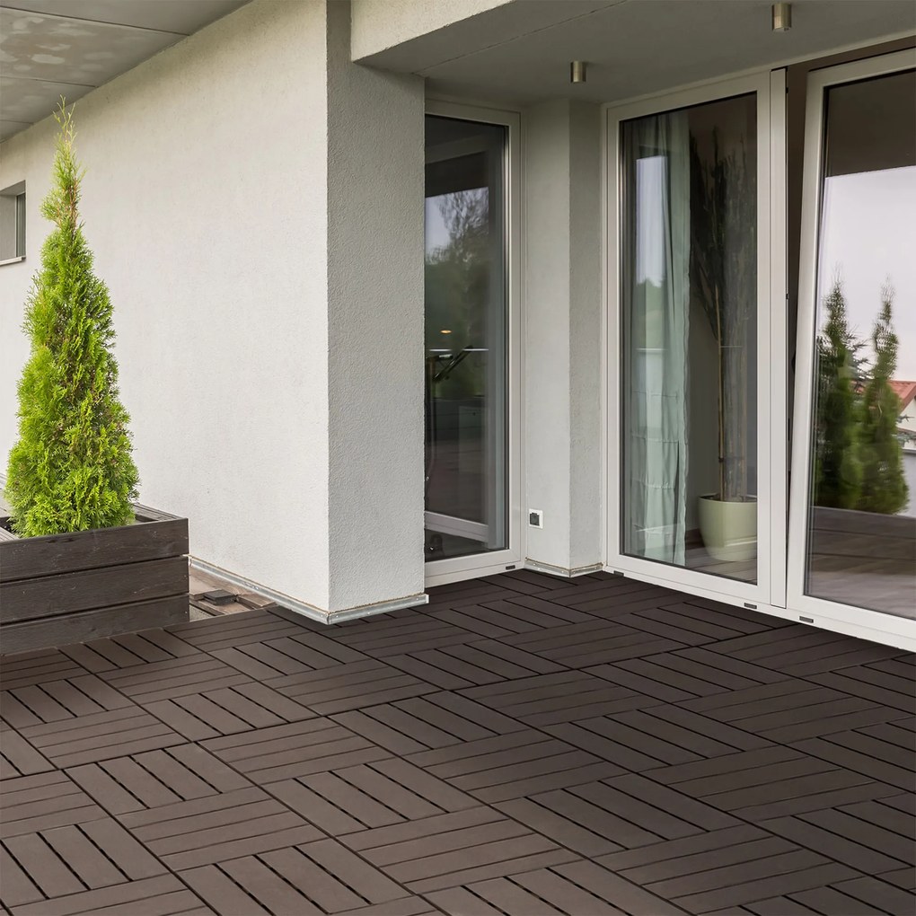 Outsunny plastová dlažba na terasu, sada 9 kusů 30 x 30 cm, protiskluzový design s instalací na sponu, dlažba pro vnitřní i venkovní použití, hnědá |…