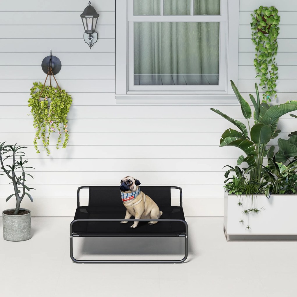 PawHut Dog Lounger Outdoor, vyvýšený pelíšek pro psy s prodyšným síťovaným potahem, pelíšek pro malé a střední psy černý 91 x 69 x 29 cm