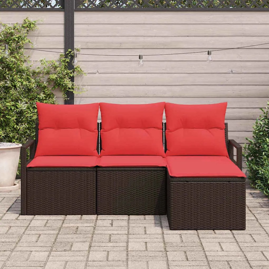 Set pohovek 4 ks Hnědá a červená polyratan 3355003