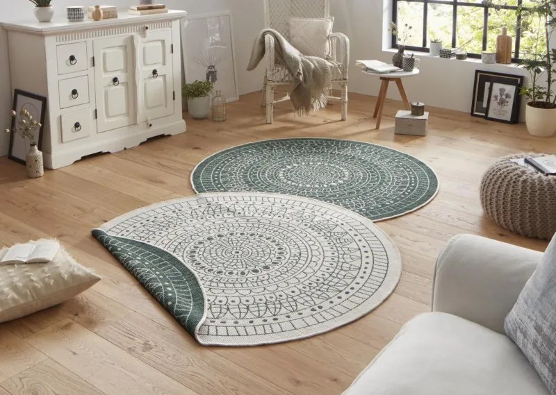 Hanse Home, Kusový koberec Twin-Wendeteppiche 103103 creme grün kruh – na ven i na doma, 100x100 (průměr) kruh, zelená, chodba / předsíň