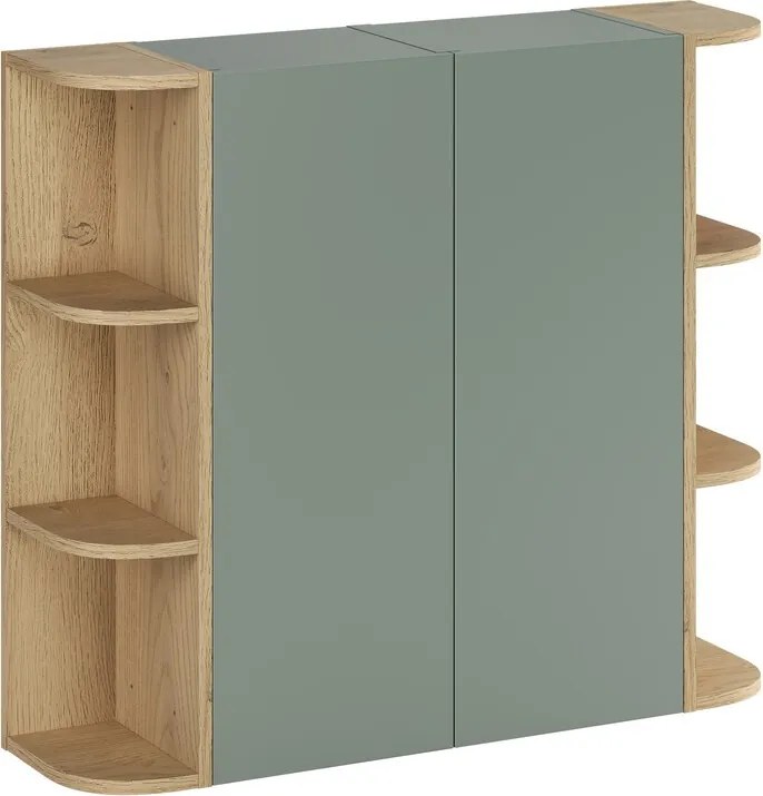 Závěsná vysoká koupelnová skříňka Aster I 160 cm zelená/dub cremona