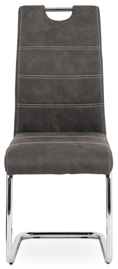Jídelní židle, potah antracitově šedá látka COWBOY v dekoru vintage kůže, kovová - HC-483 GREY3