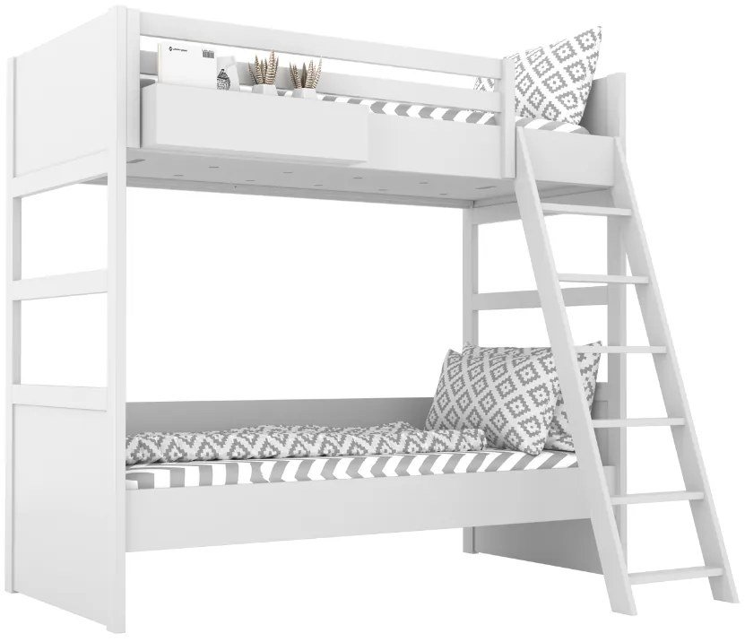 Bílá dětská patrová postel SIMONE se žebříkem a policí 90x200 cm Zvolte šuplík: Bez šuplíku