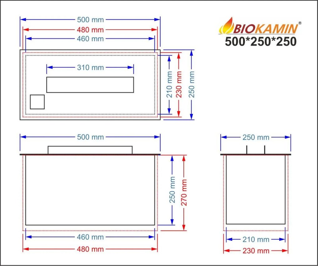 Water vapor fireplace -  Parní krb 500 3D hloubka 250mm