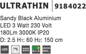 Závěsné LED svítidlo NOVA LUCE ULTRATHIN 3W 3000K 9184022