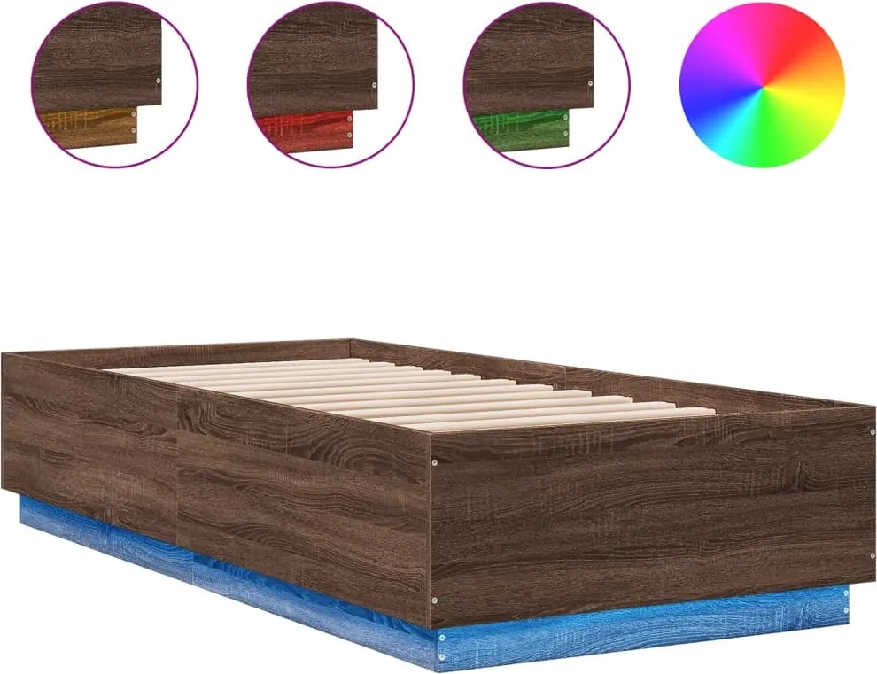 Rám postele s LED osvětlením hnědý dub 90 x 200 cm kompozit 3209638