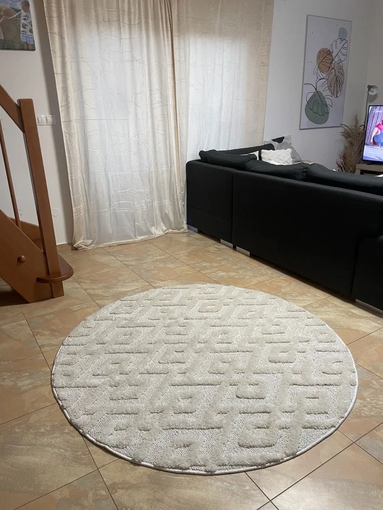 Kusový koberec Pisa 4708 Cream kruh, 160x160 (priemer) kruh, biela, obývacia izba, Ayyildiz