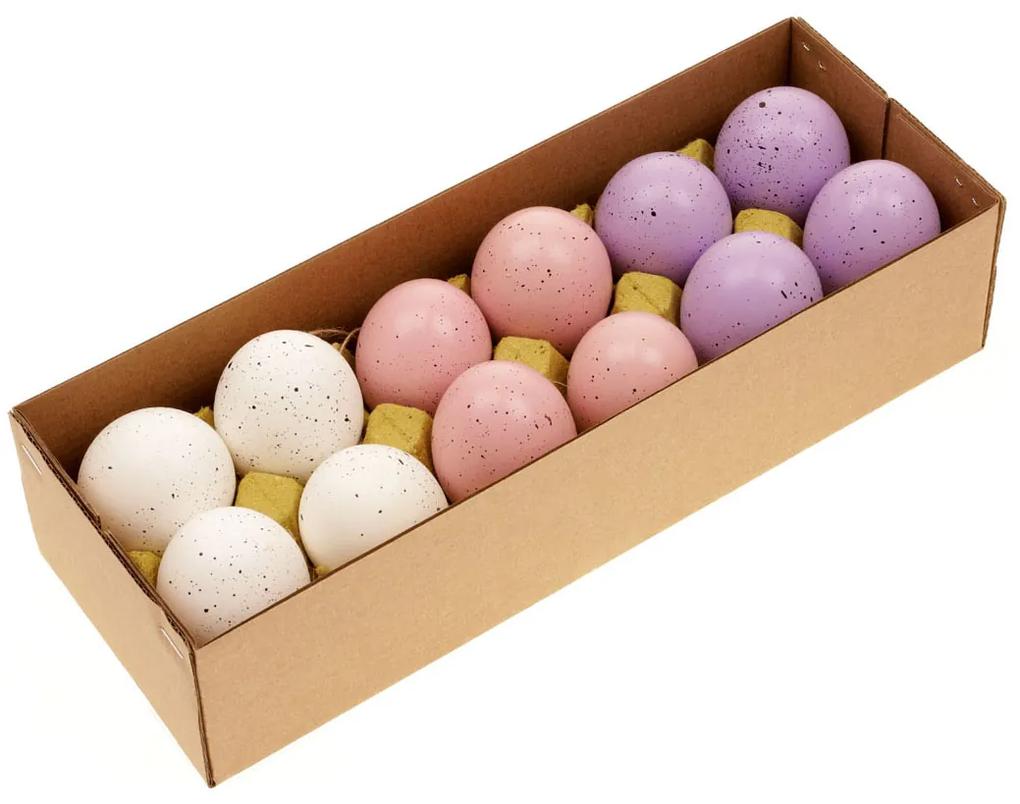 Autronic Kropená pravá vajíčka, bílo-růžovo-fialová 12 ks v krabičce