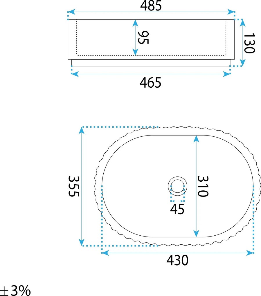 Rea Margaret, umyvadlo na desku 490x355x125 mm, černá-imitace kamene, REA-U7344