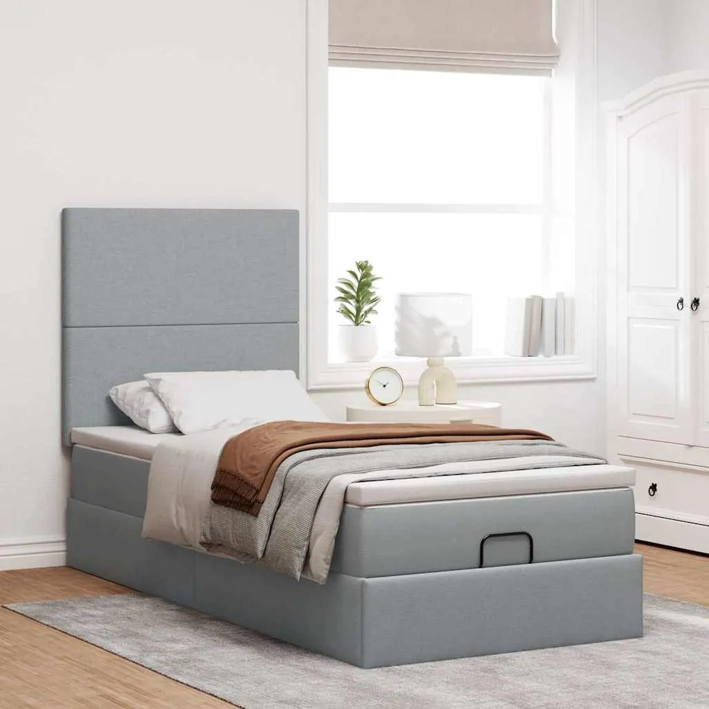 Osmanský rám postele s matrací světle šedá 90x190cm textil 3313885