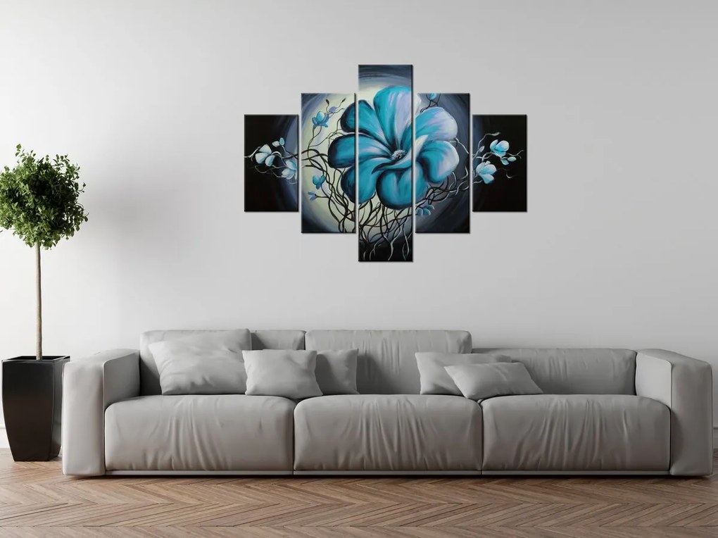 Gario Ručně malovaný obraz Modrá živá krása - 5 dílný Rozměry: 100 x 70 cm