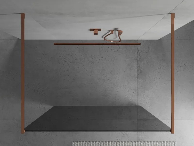 Mexen Kioto, průchozí sprchová zástěna 100 x 200 cm, 8mm šedé sklo, 2x růžové zlato stabilizační rozpěra, 800-100-002-60-40