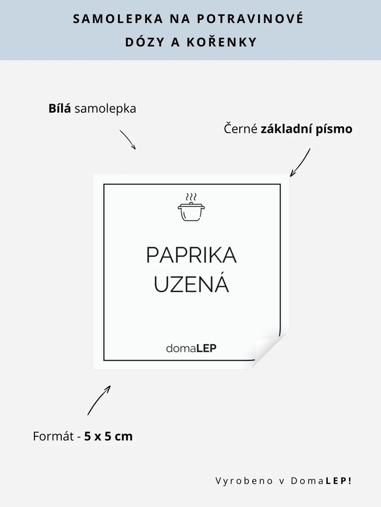 Samolepka na kořenky PAPRIKA UZENÁ bílá 5 × 5 cm základní písmo