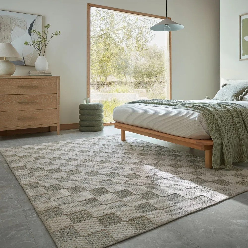 Zelený pratelný koberec s příměsí bavlny 155x230 cm Muted Checkerboard – Flair Rugs