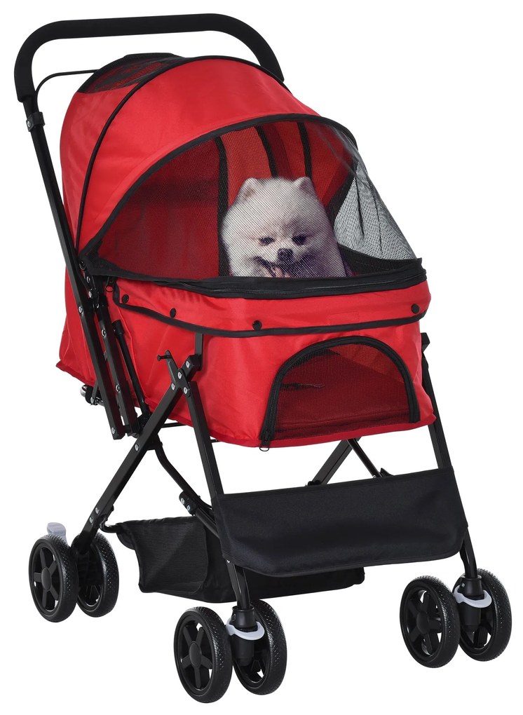 PawHut Kočárek pro psy Oxford Red 76,5x52x95cm Malí psi a kočky