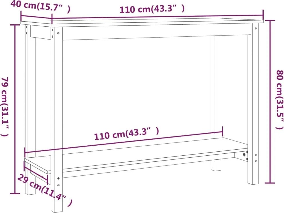 vidaXL Konzolový stolek 110x40x80 cm masivní borové dřevo [822286] Barva: Přírodní