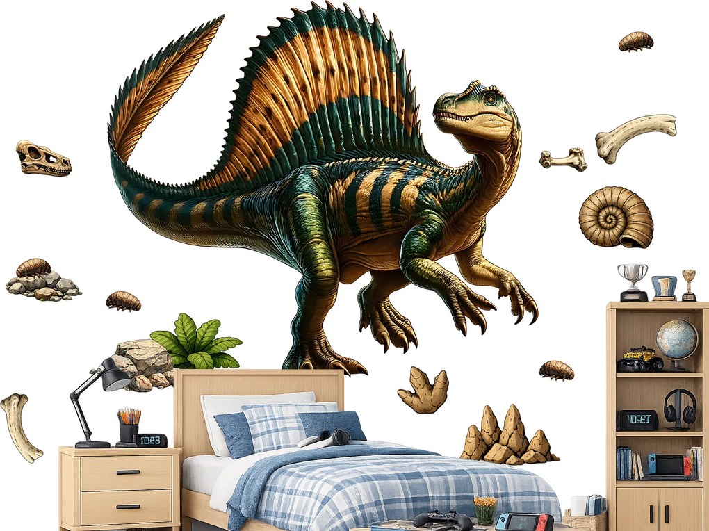 Spinosaurus textilní přelepitelná samolepka na zeď arch 46 x 40 cm