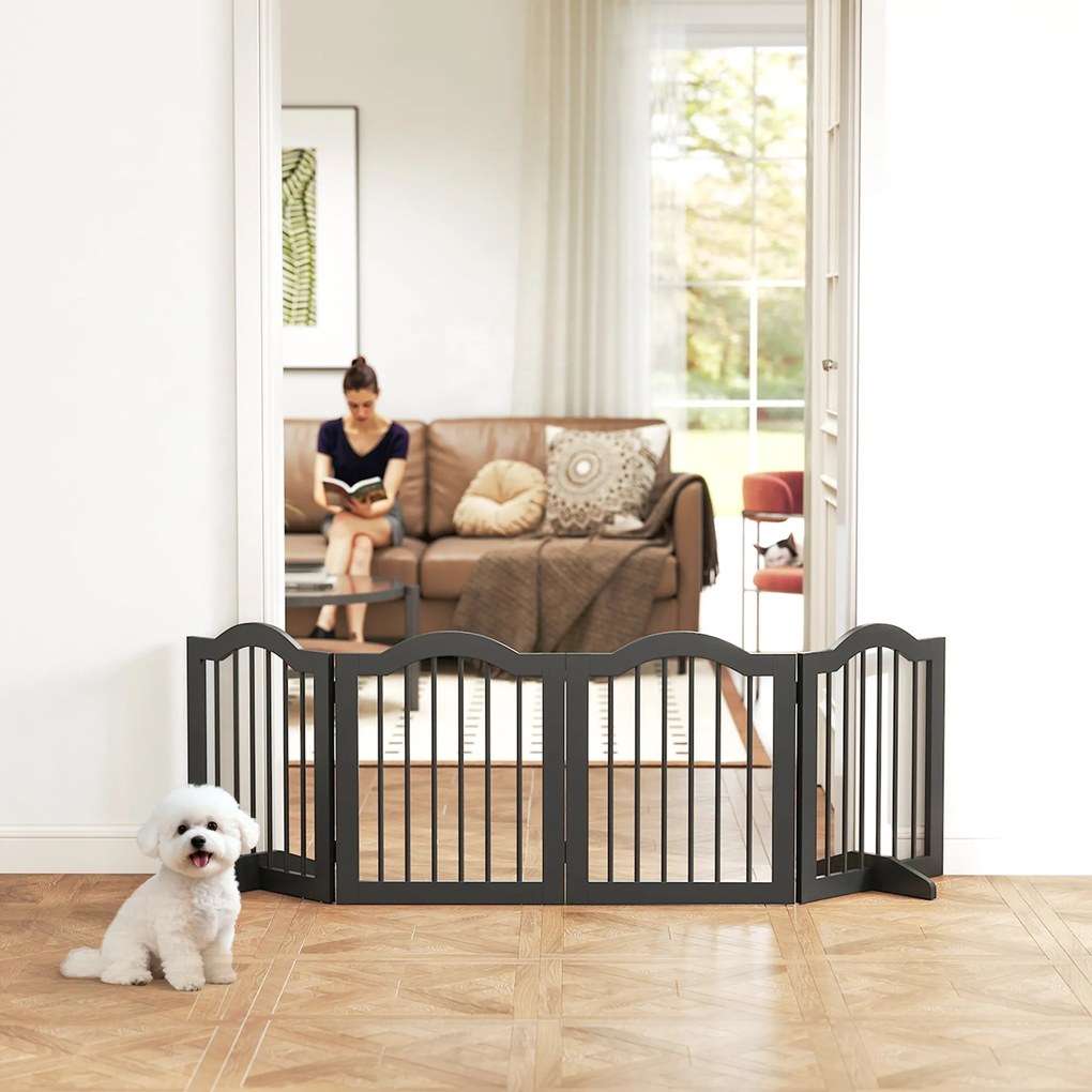 Bariérový plot pro psy Volně stojící ochranný plot s patkami, skládací plot pro psy, 4 panely, 208 x 29,5 x 61 cm, černý
