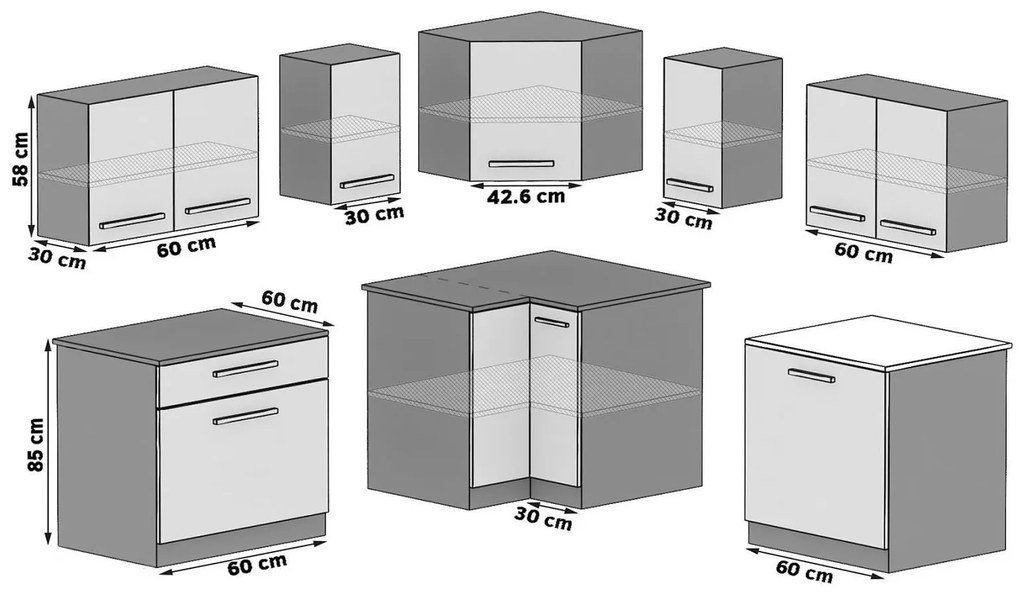 Kuchyňská linka Belini 300 cm šedý antracit Glamour Wood s pracovní deskou Armin2  TOR ARMIN2/2/WT/GW1/0/B1