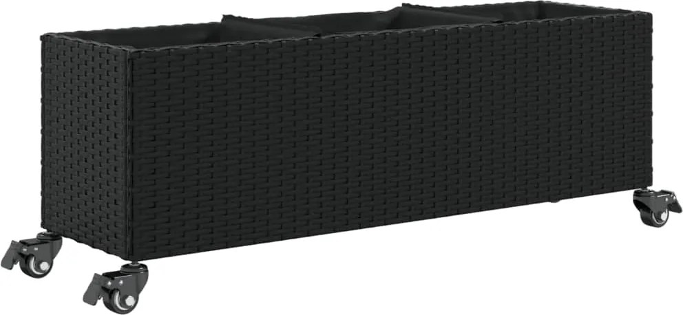 Zahradní truhlíky s kolečky 2 ks černé 107x32x38 cm polyratan 3210525