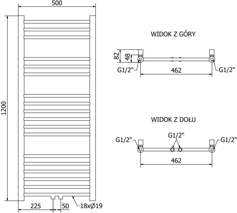 Mexen Yodo koupelnový radiátor 1200 x 500 mm, 382 W, černý - W113-1200-500-00-70