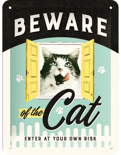Postershop Plechová cedule - Beware of the Cat 20x15 cm