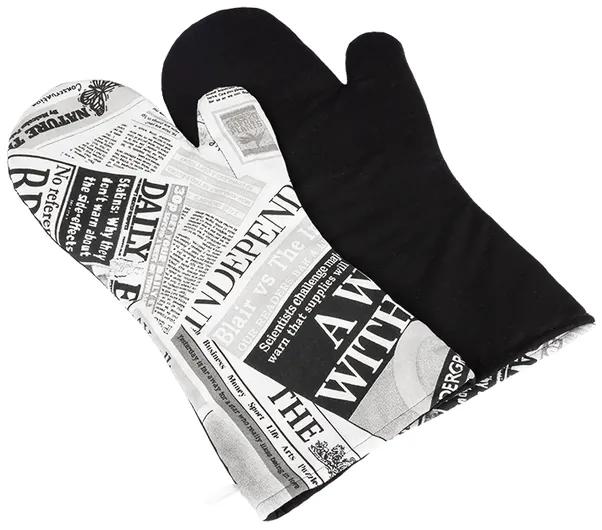 Bellatex Grilovací rukavice 2ks 22x46 cm Noviny černá, černá