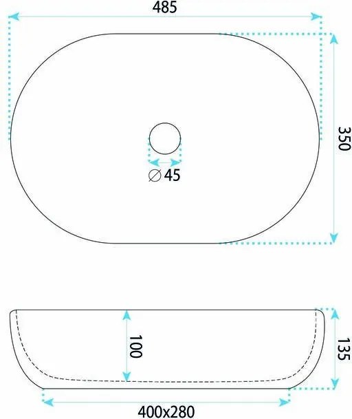 Rea Veronica Mat, umyvadlo na desku 485x350x135 mm, bílá-modrá-vzor, REA-U3900