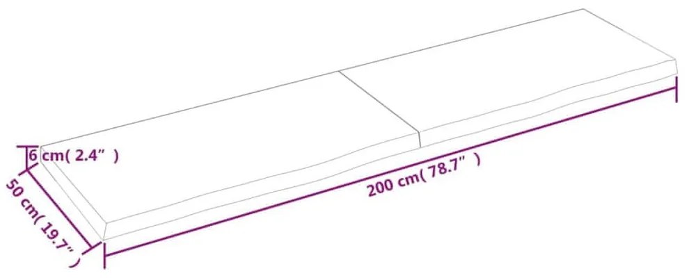 Petromila Nástěnná police hnědá 200x50x(2-6)cm ošetřený masivní dub