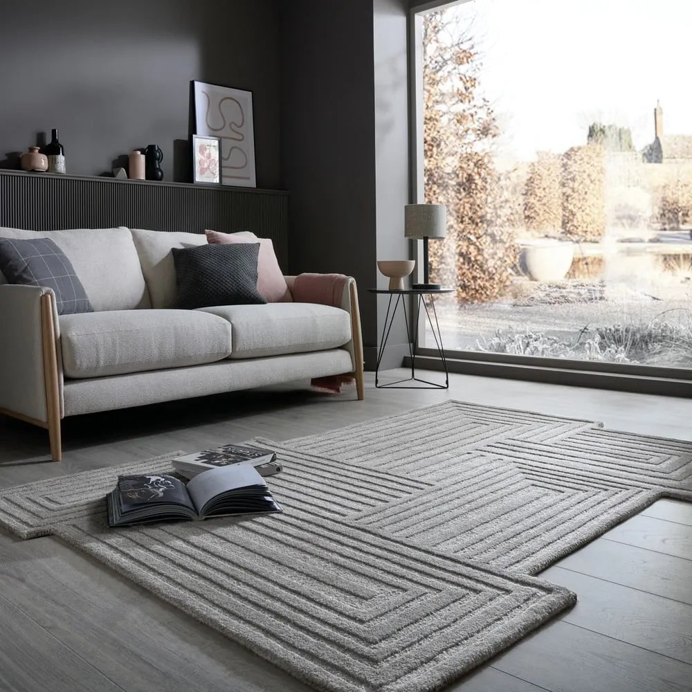 Šedý ručně tkaný vlněný koberec 160x230 cm Zen Rectangles – Flair Rugs