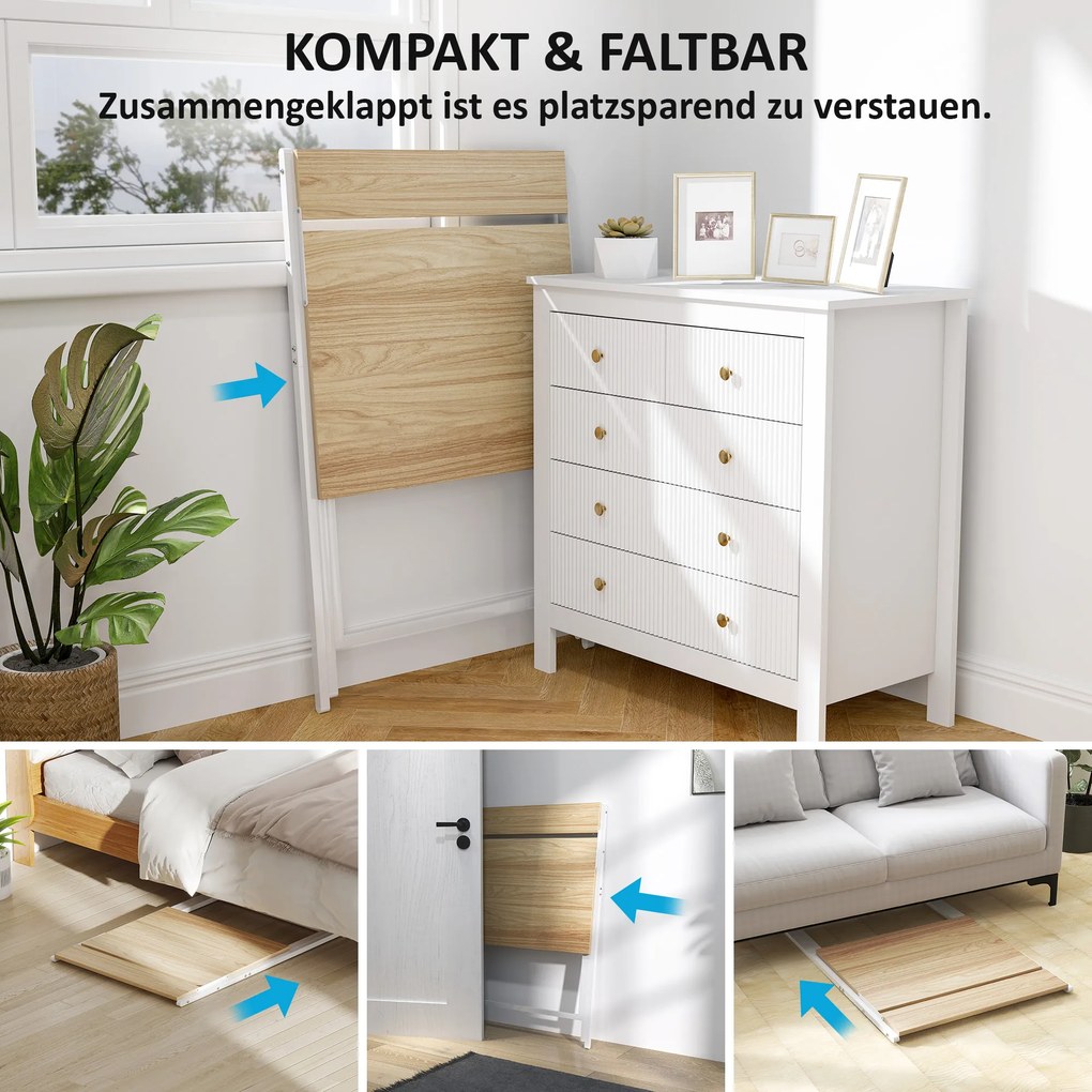 HOMCOM skládací počítačový stůl 65,5 × 45 cm s úložnou policí — kompaktní psací stůl do ložnic a malých prostor, přírodní dřevo