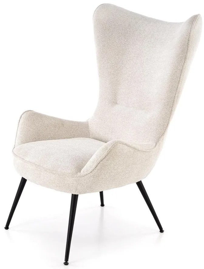 Designové křeslo ušák JUKON — kov, látka, krémová