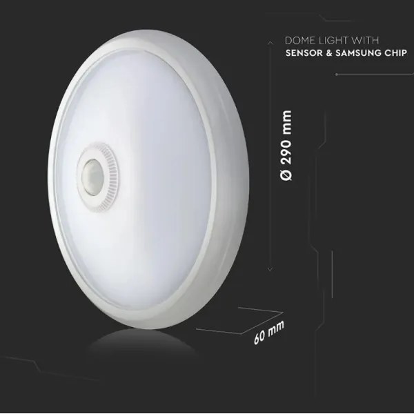 LED Stropní svítidlo se senzorem SAMSUNG CHIP LED/12W/230V 6400K pr. 29 cm