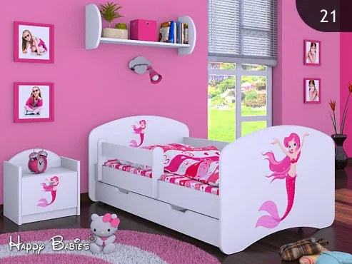 Dětská postel s obrázkem mořská panna 140 x 70 cm - růžová