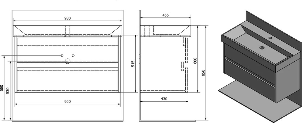Sapho, NIRONA umyvadlová skříňka 95x51,5x43cm, bílá (NR100), NR100-3030