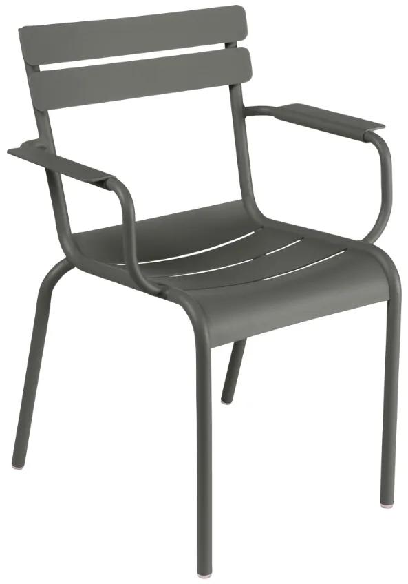 Zeleno šedá kovová zahradní židle Fermob Luxembourg s područkami