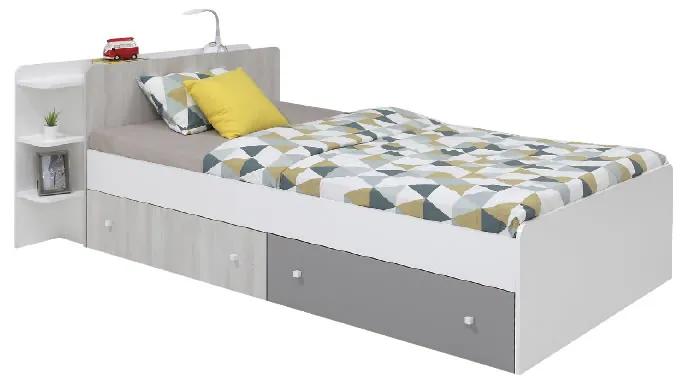 Dětská postel Como CM13, bílý lesk/dub Wilton bílý/šedá Zvolte možnost matrace: Bez matrace