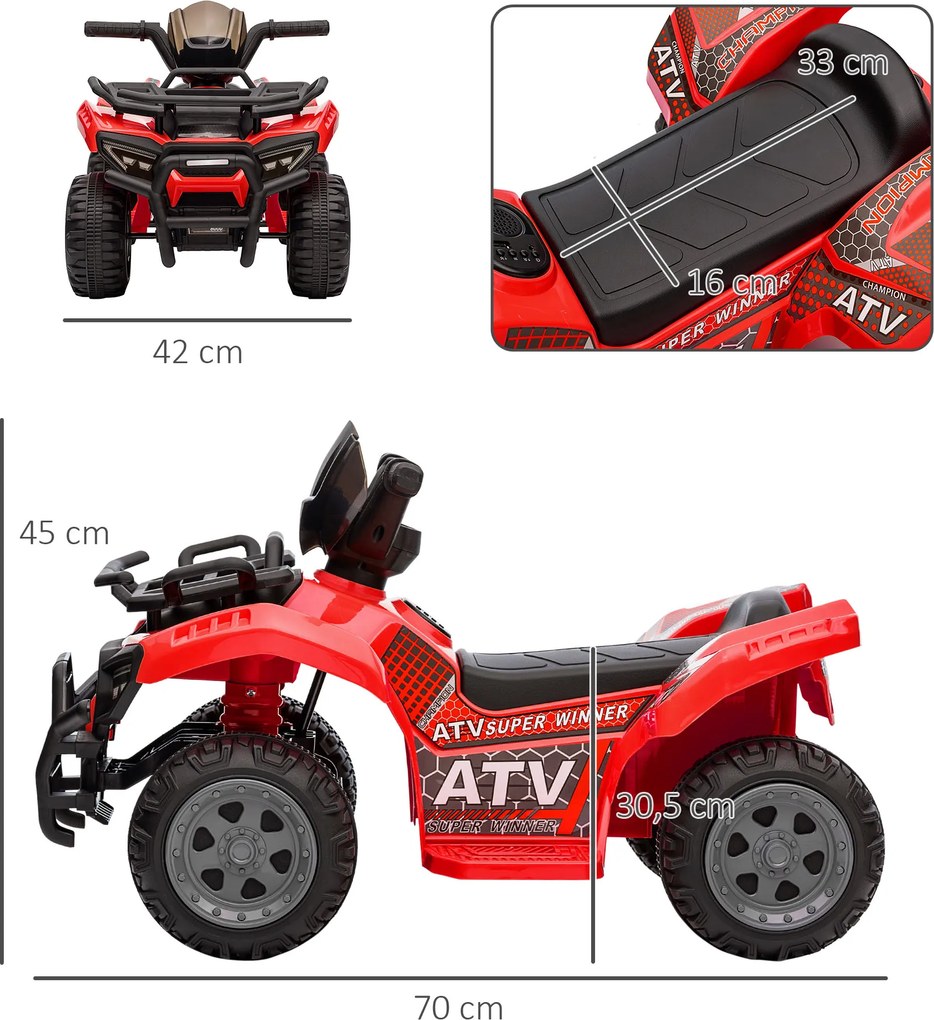 HOMCOM Mini elektrická čtyřkolka pro děti 18-36 měsíců, kočárek s předním světlem, dětská motorka elektrická čtyřkolka, růžová| Aosom