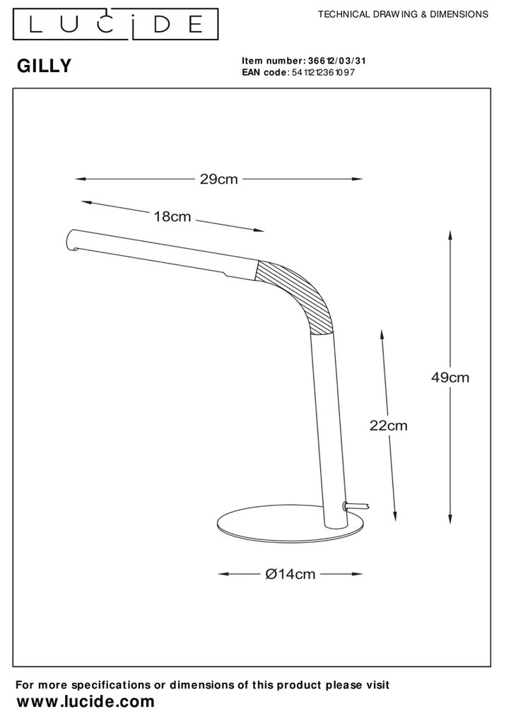 Lucide 36612/03/31 stolní LED lampa Gilly bílá, 3W, 2700K, 49cm