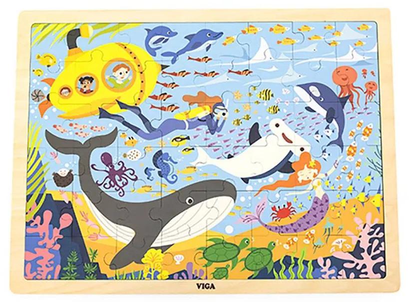 Dřevěné puzzle 48 dílků Viga Mořský život Multicolor