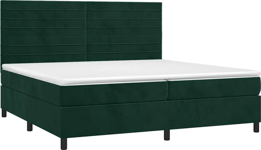 Box spring postel s matrací a LED tmavě zelená 200x200 cm samet 3136206