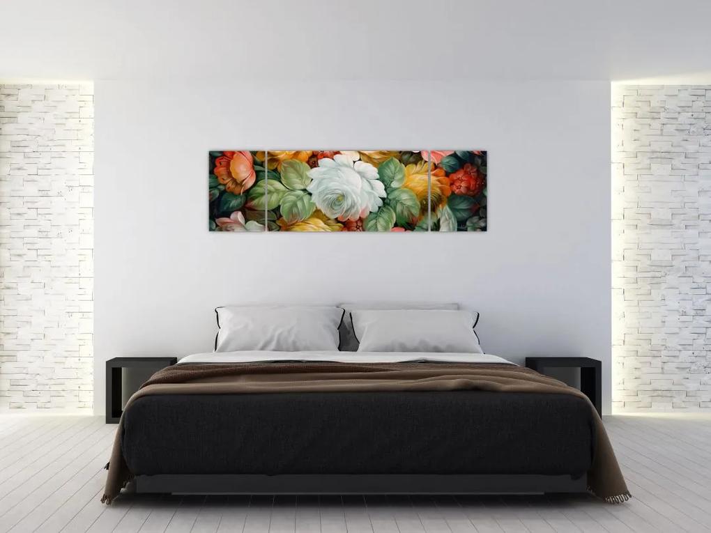 Obraz malované kytice květin (170x50 cm)