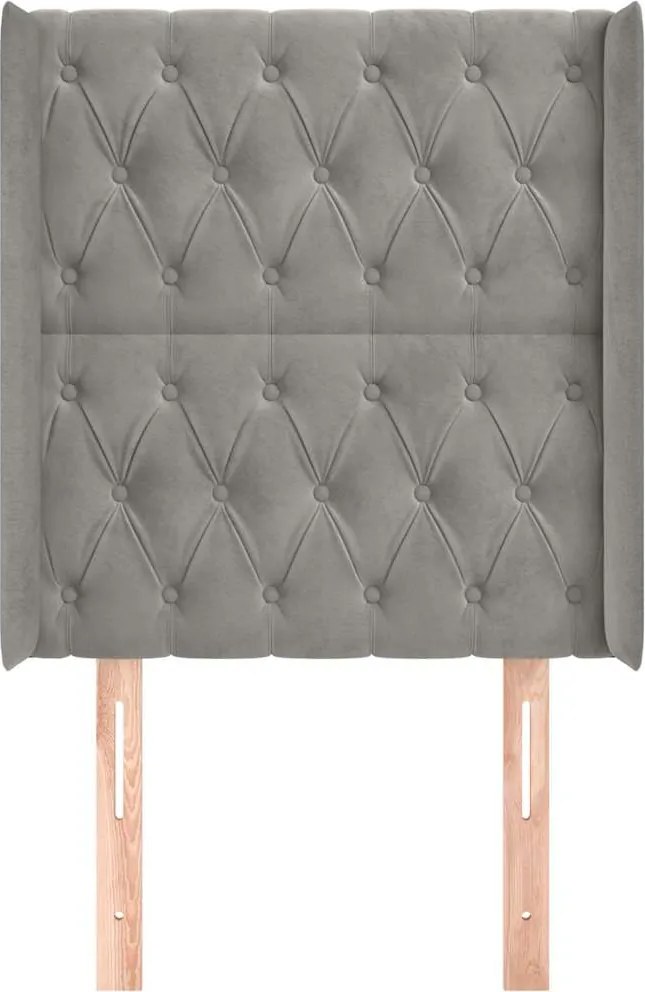 Čelo postele typu ušák světle šedé 83x16x118/128 cm samet 3119946
